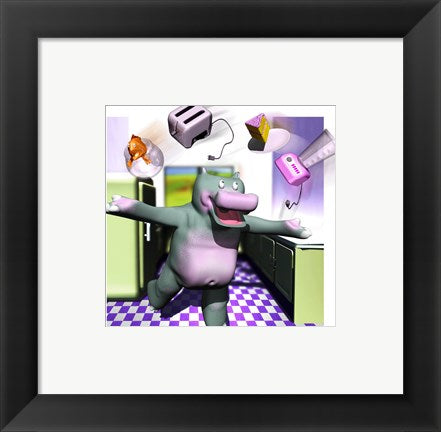 Framed Art Kitchen Hippo by Cheryl Valentino Wall Decor 18x24 Artwork
