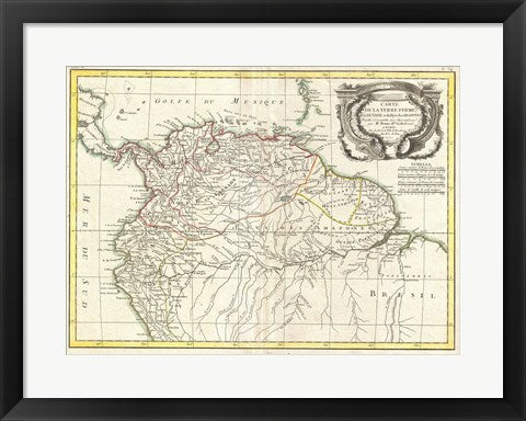 Framed Art 1771 Bonne Map of Tierra Firma Wall Decor 18x24 Artwork