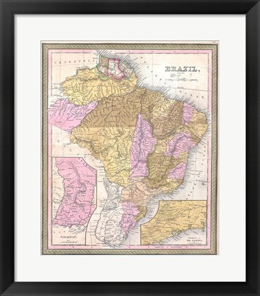 Framed Art 1850 Mitchell Map of Brazil, -1849 Wall Decor 18x24 Artwork