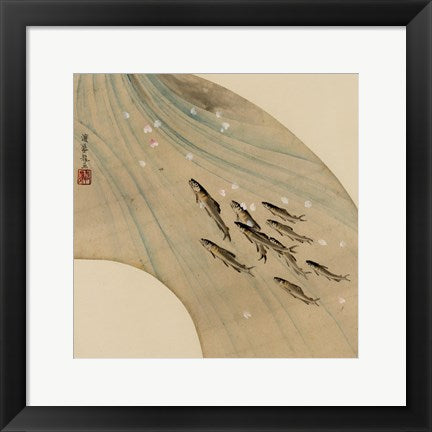 Framed Art Frame Art Fan-shaped drawing of fish swimming upstream Wall ...