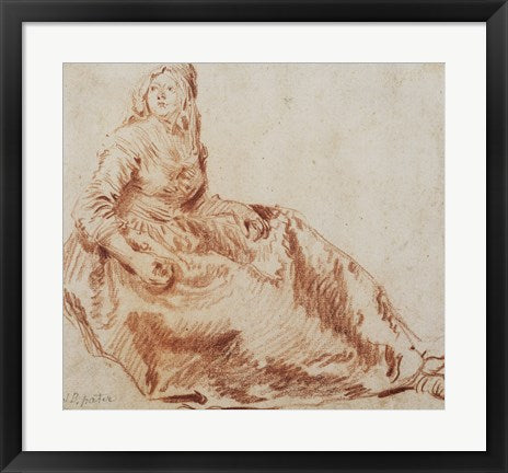 Framed Art Study of a Seated Woman by Jean baptiste joseph Pater Wall