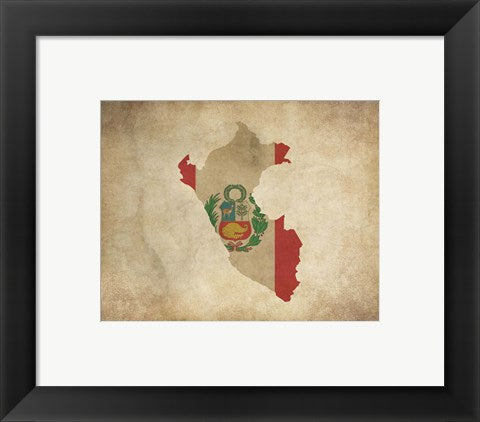 Framed Art Map with Flag Overlay Peru Wall Decor 18x24 Artwork