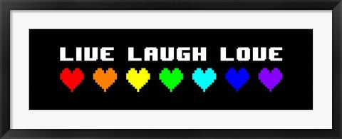 Framed Art Live Laugh Love - Black Panoramic with Pixel Hearts Wall De