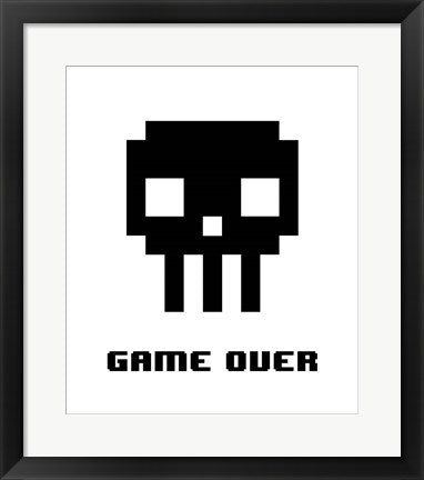 Framed Art Game Over - Black Skull Wall Decor 18x24 Artwork