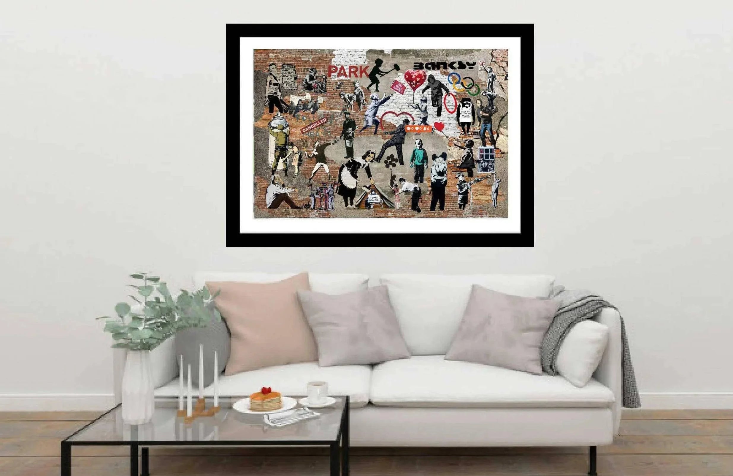 Framed Banksy Street Art Collage Graffiti Office Wall Decor