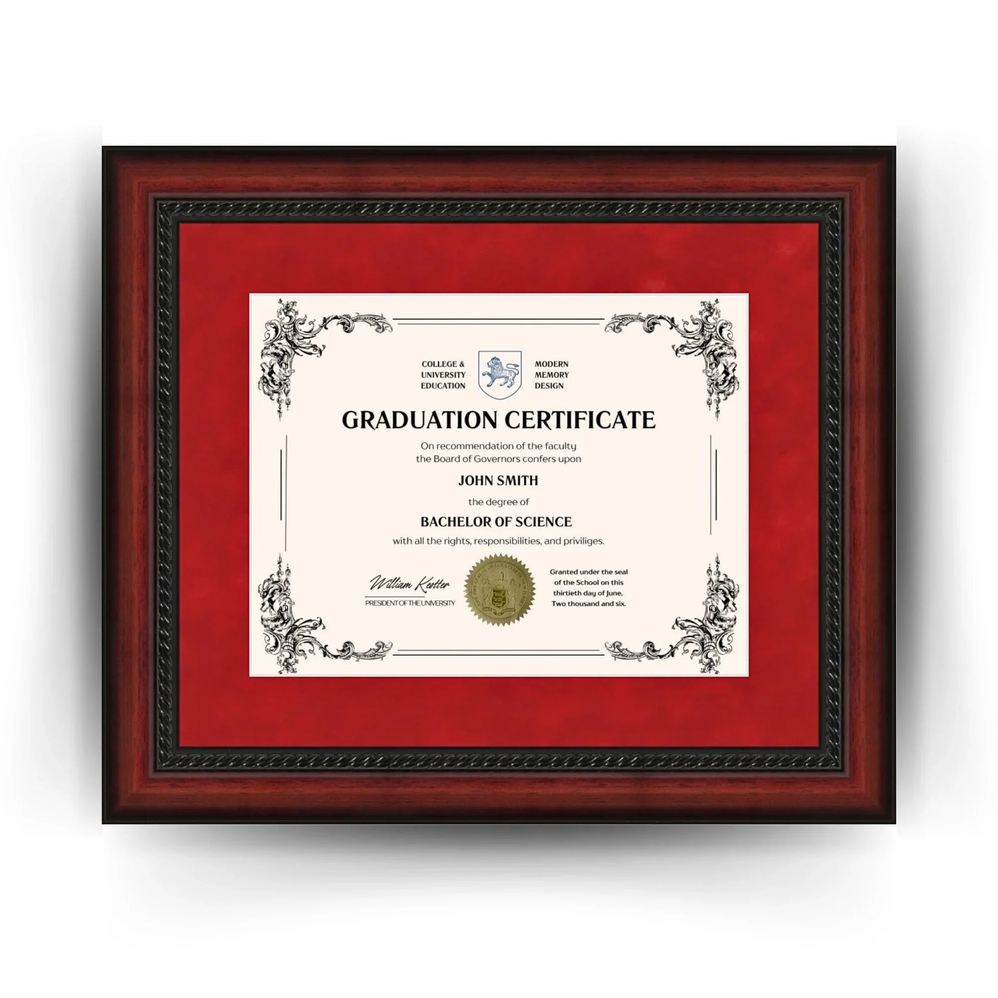 Ohio State Diploma Frame - Custom 8.5x11 Mahogany Frame