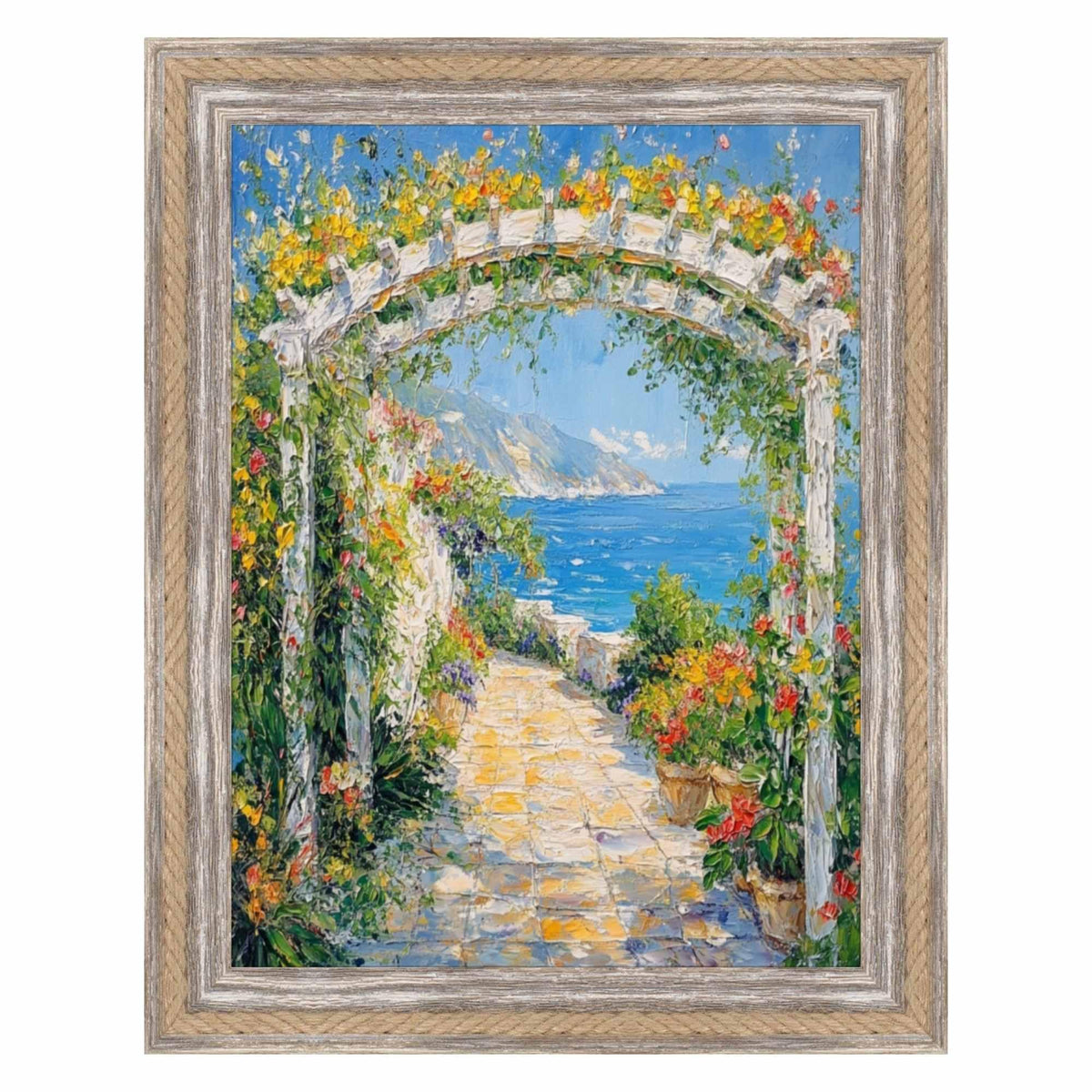 27x41 Picture Frame Nautical Rope Dock Boat Rustic White Wash
