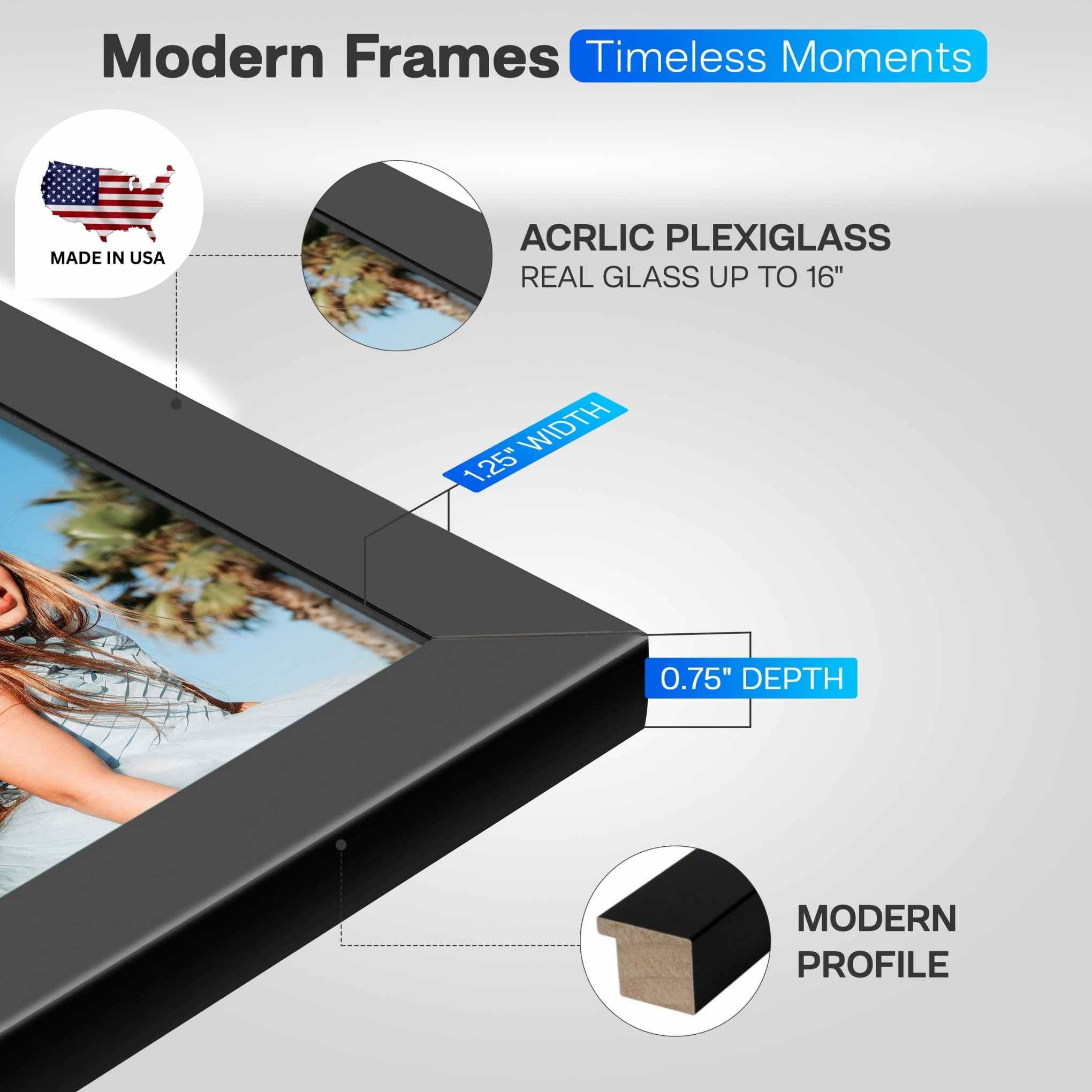 Thin Black 25x16 Poster Frame | Wood Frame for Wall Decor