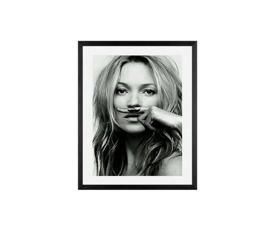 Framed Art Mustache Kate Moss Fashion poster black and white framed canvas
