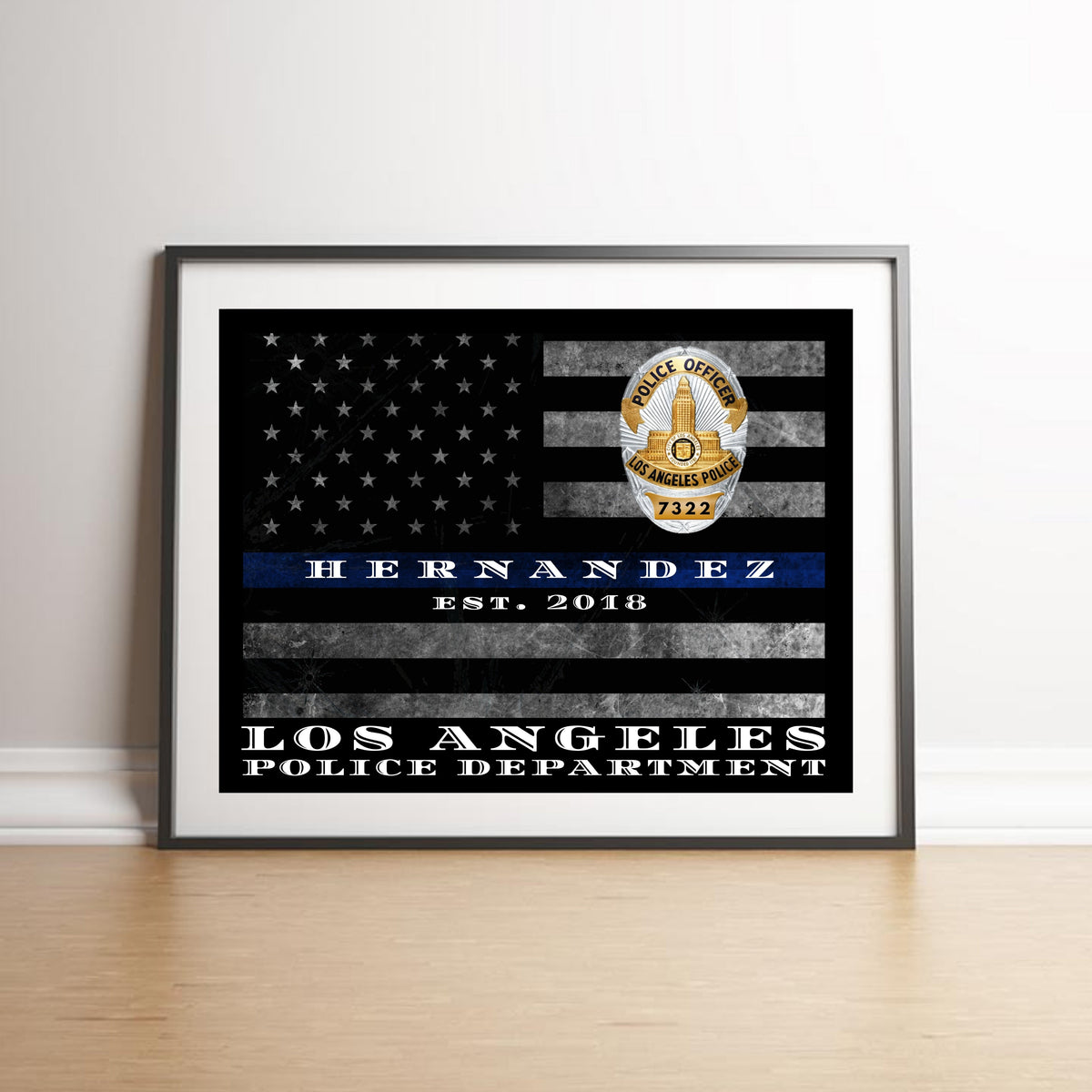 Thin blue line flag Los Angeles Police Officer Framed gift LAPD