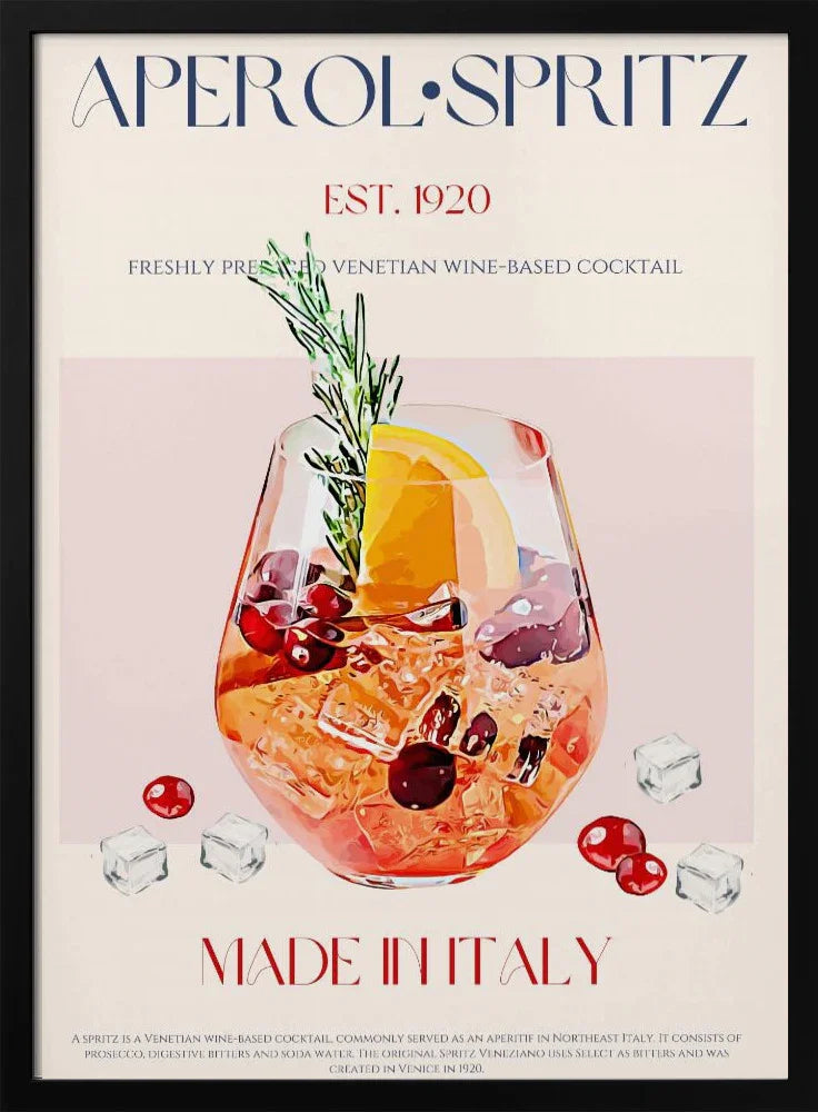 Aperol Spritz Cocktail - Nazma Khokhar Framed Art 24x36 Frame
