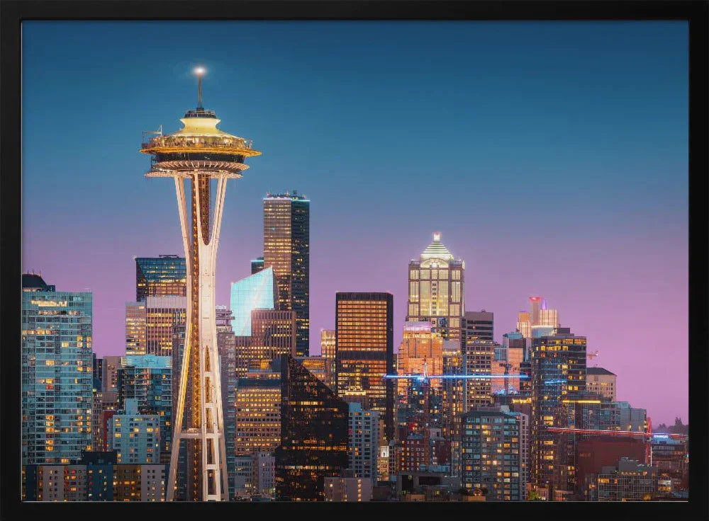 Pink Seattle. Framed Art Juan Pablo de Miguel 24x36 Frame