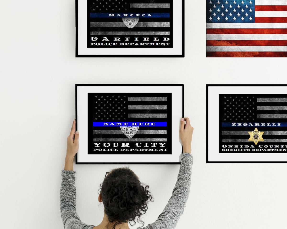 Thin Blue Line Police Officer Picture Frame Art