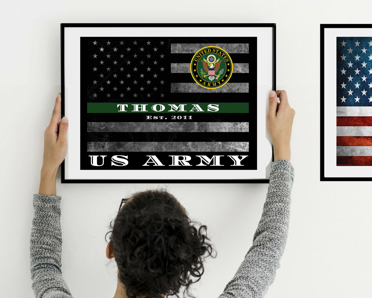 Framed US Army Thin Green Line Flag wall art US Army Soldier